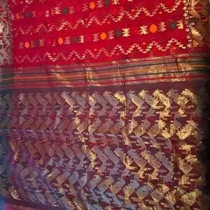 Sarees | Dhakai Jamdani Saree In Red And Green With Gold | Poshmark